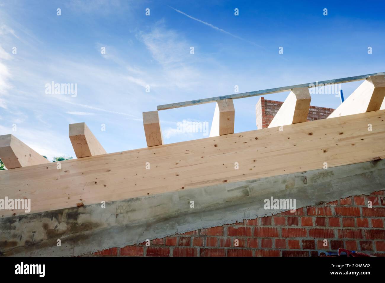 Construction of a natural wooden roof, structure with sustainable ...