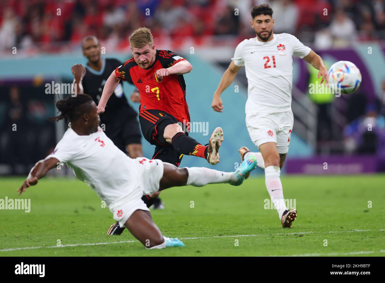Al Rayyan, Qatar. 23rd Nov, 2022. (L to R) Sam Adekugbe (CAN), Kevin De ...
