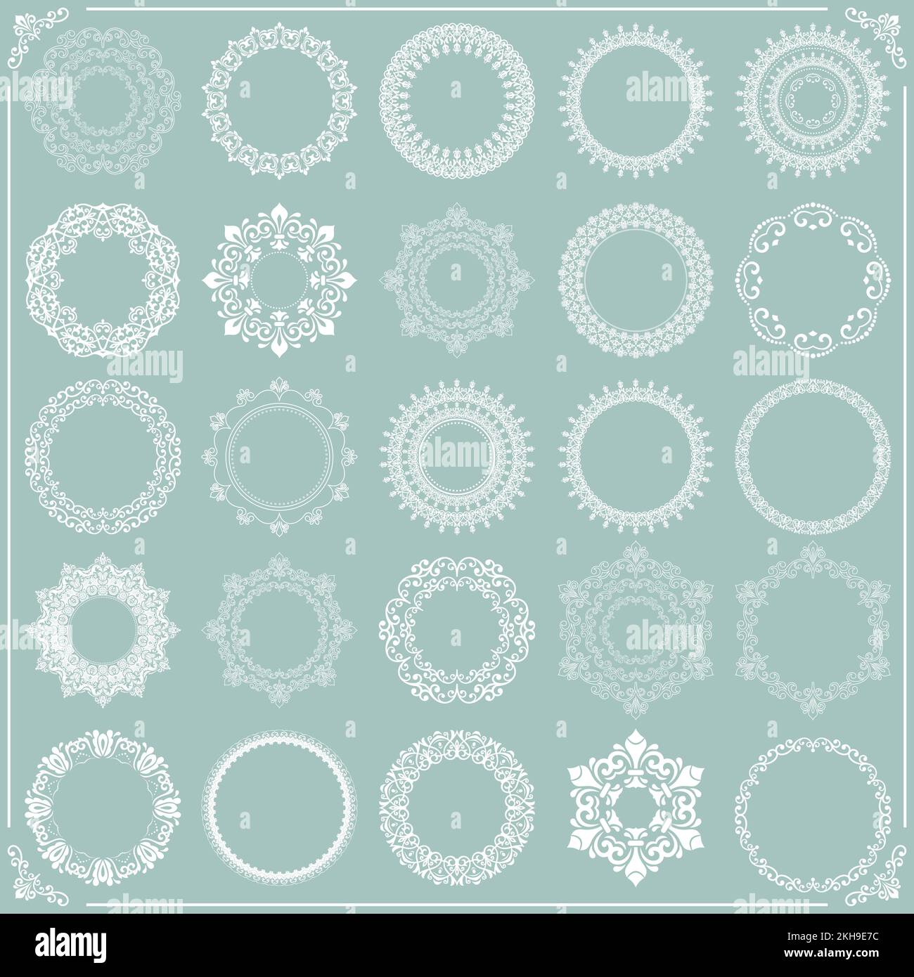Vintage set of light blue and white vector round elements. Different ...