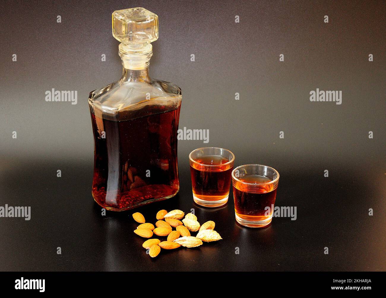 Amaretto, a traditional Italian almond-based liqueur on a black ...
