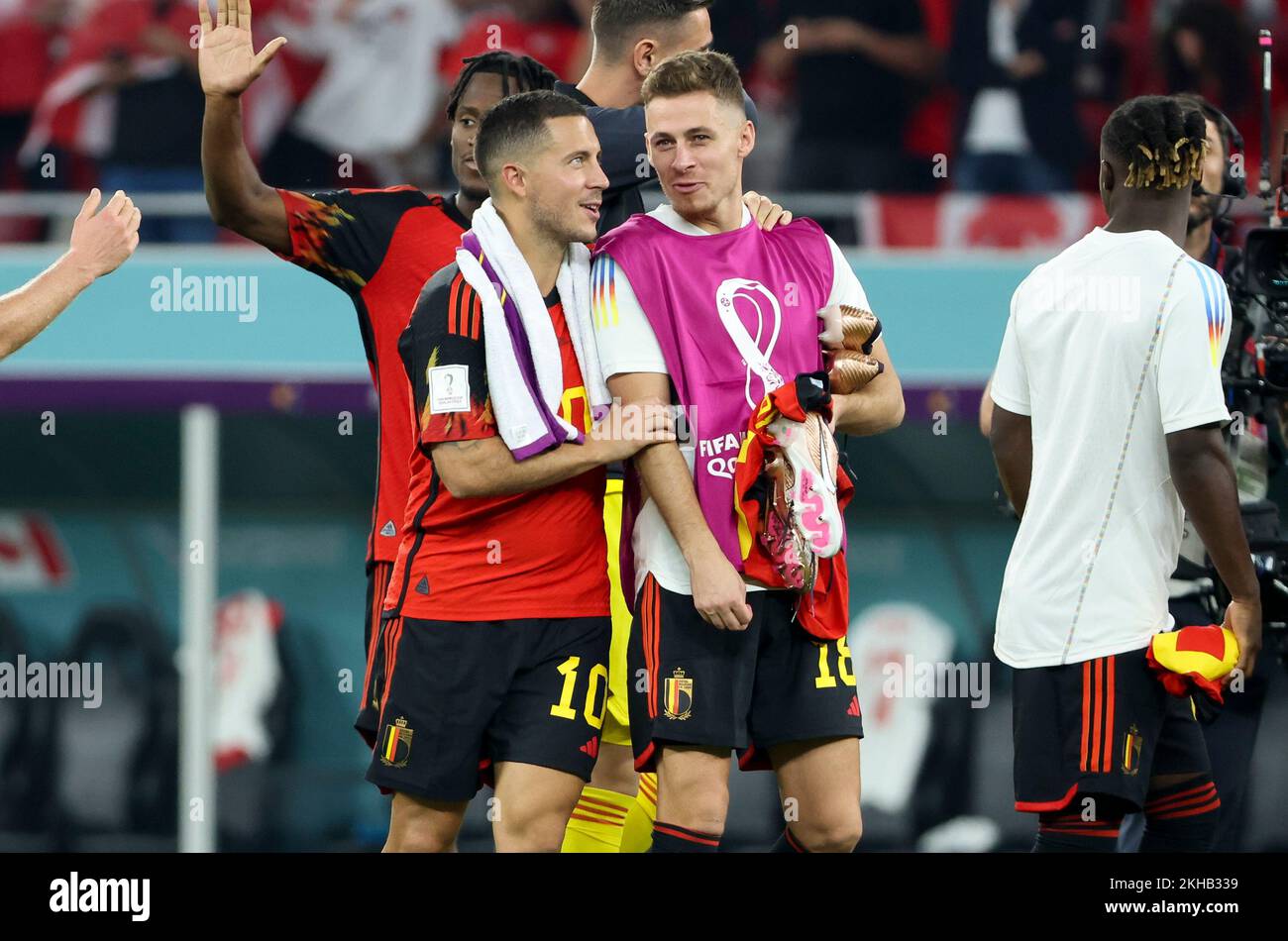 Eden Hazard and brother Thorgan Hazard of Belgium celebrate the victory ...