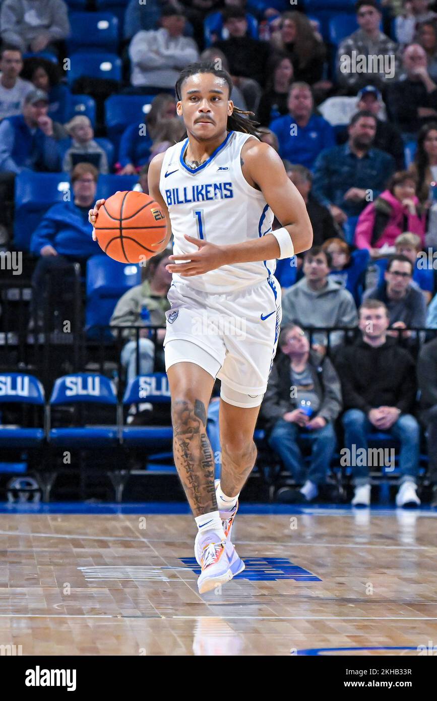 NOVEMBER 23, 2022: Saint Louis Billikens guard Yuri Collins (1) brings ...