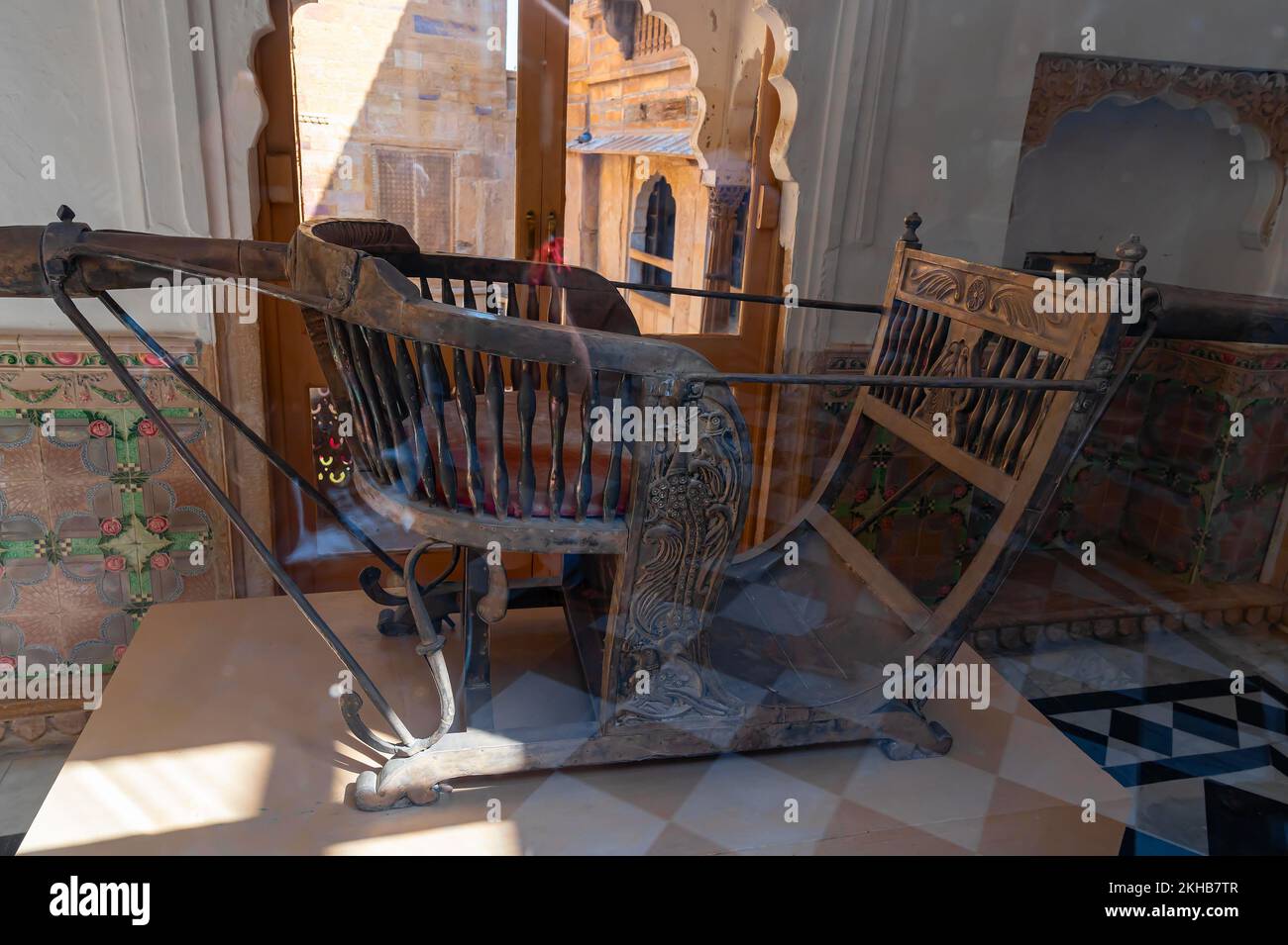 Jaisalmer, Rajasthan, India - 15th October 2019 : Ancient chair of Rani ...