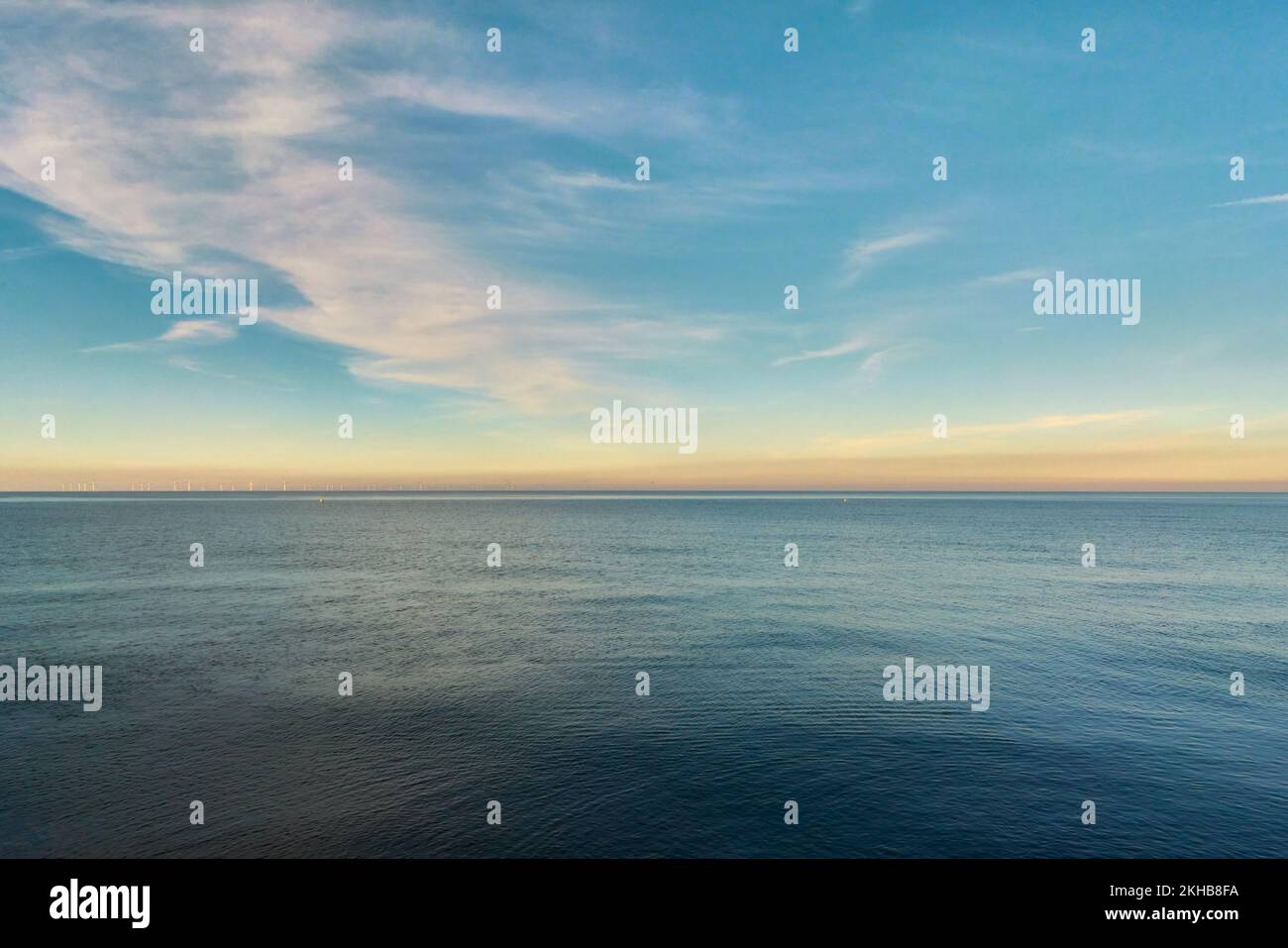 The sea and sky off the coast of Herne Bay in the late afternoon of ...