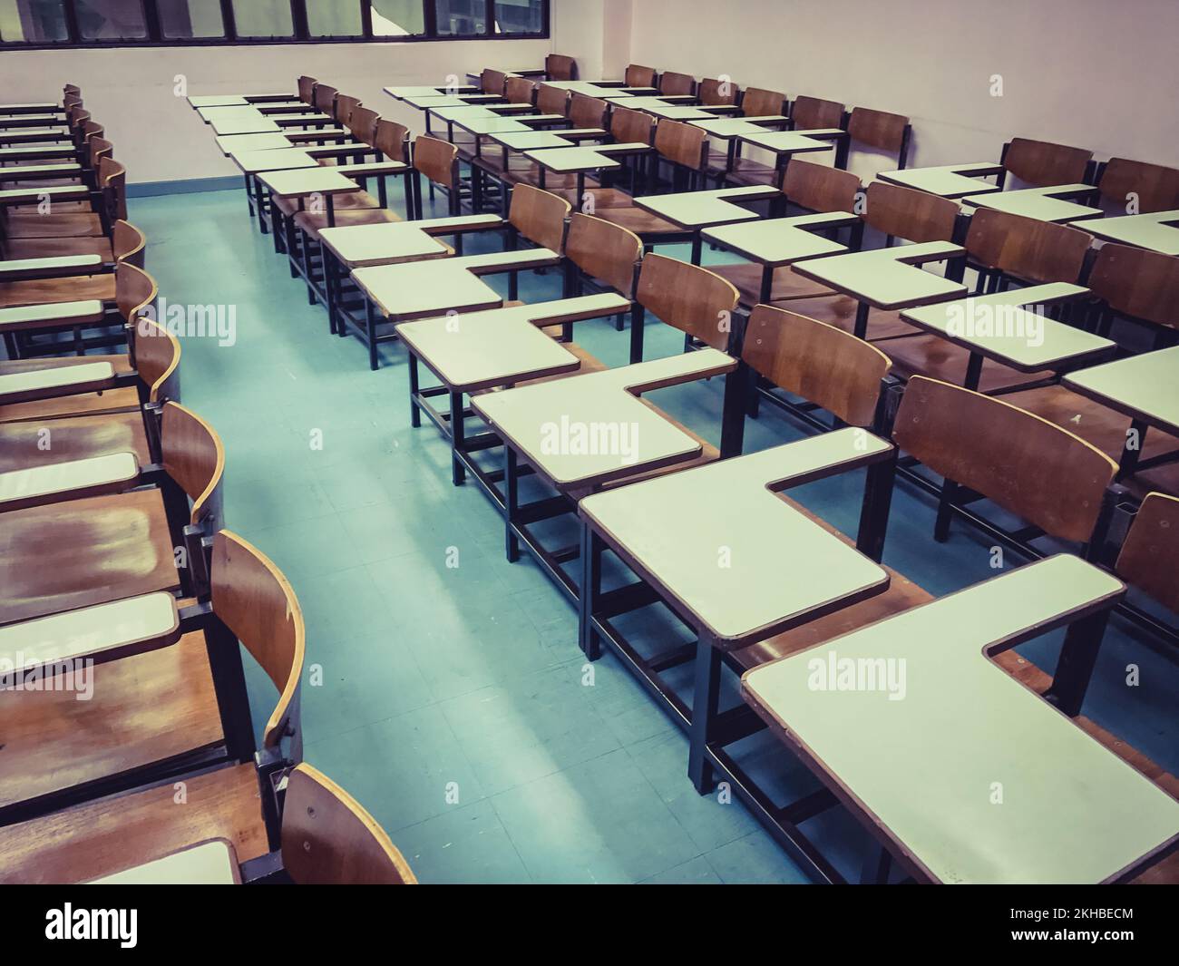 Wooden chairs in the classroom background Stock Photo - Alamy