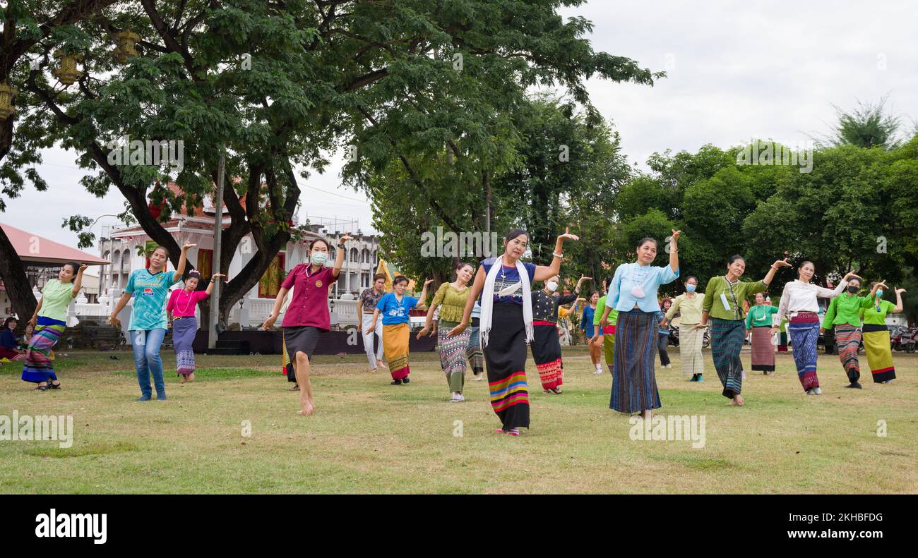 Lampang city, Thailand, November 23, 2022; Women performing an evening ...