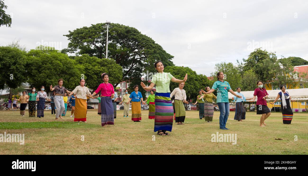 Lampang city, Thailand, November 23, 2022; Women performing an evening ...
