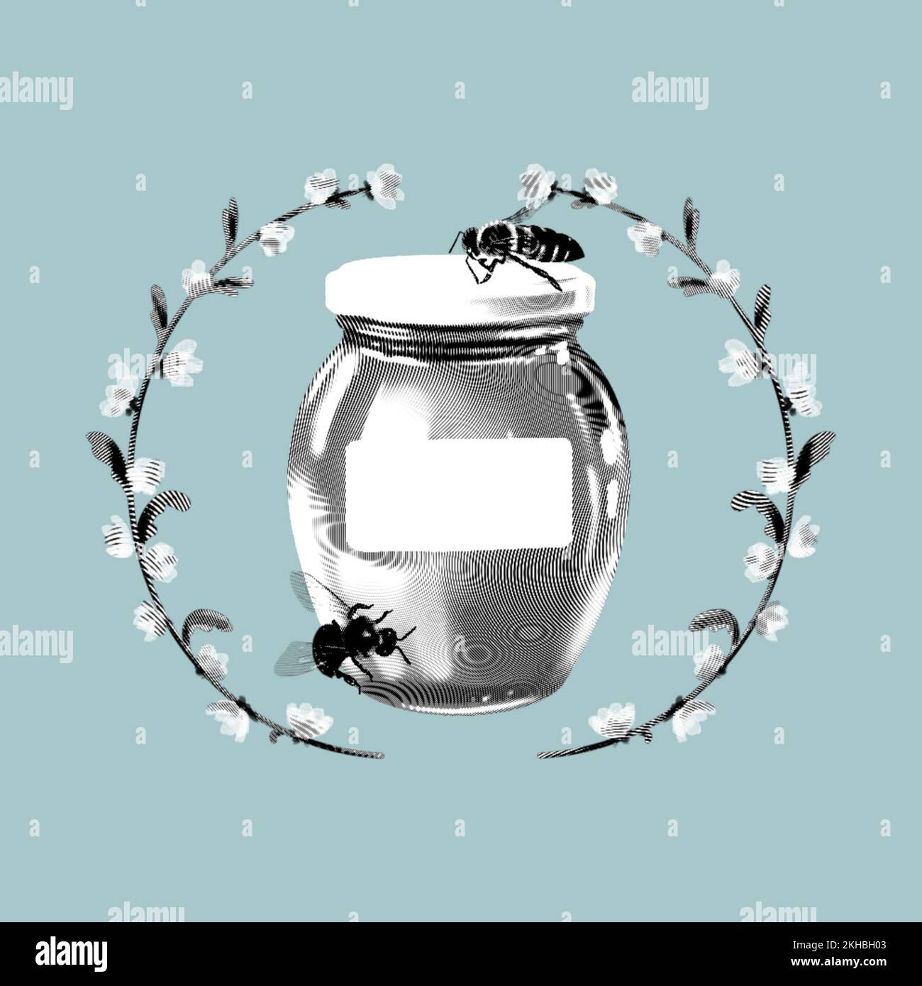 honey composition. graphic engraving realistic illustration of honey ...