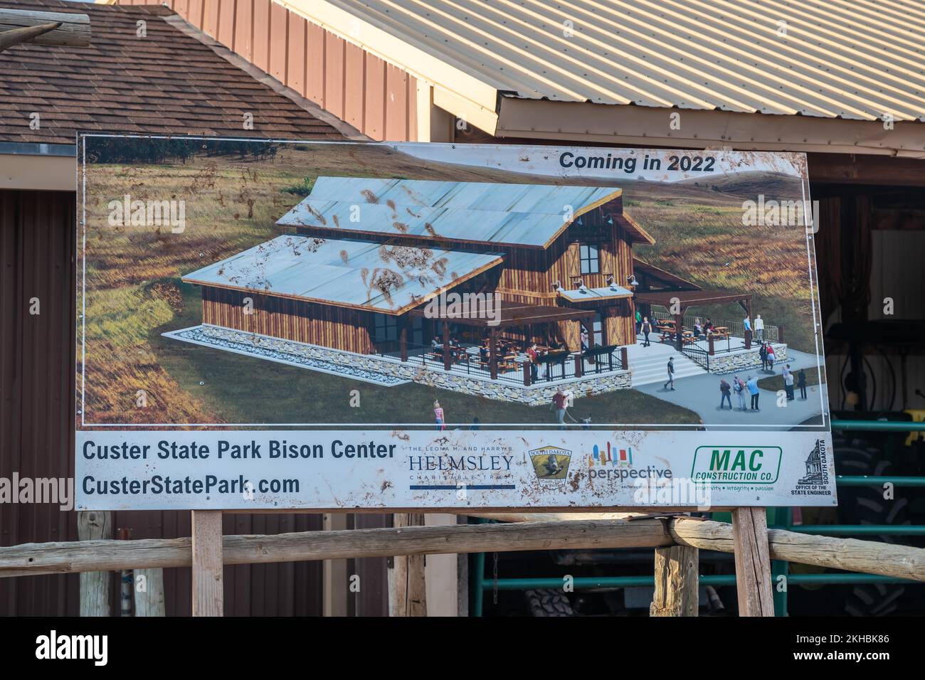 Custer State Park, SD, USA - May 11, 2022: A welcoming signboard at the ...