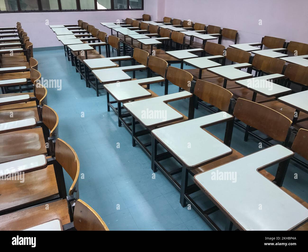 Wooden chairs in the classroom background Stock Photo - Alamy