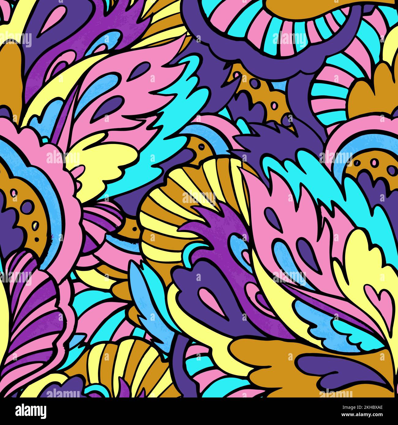 Psychedelic ornamental pattern. Hand drawn texture with floral and ...