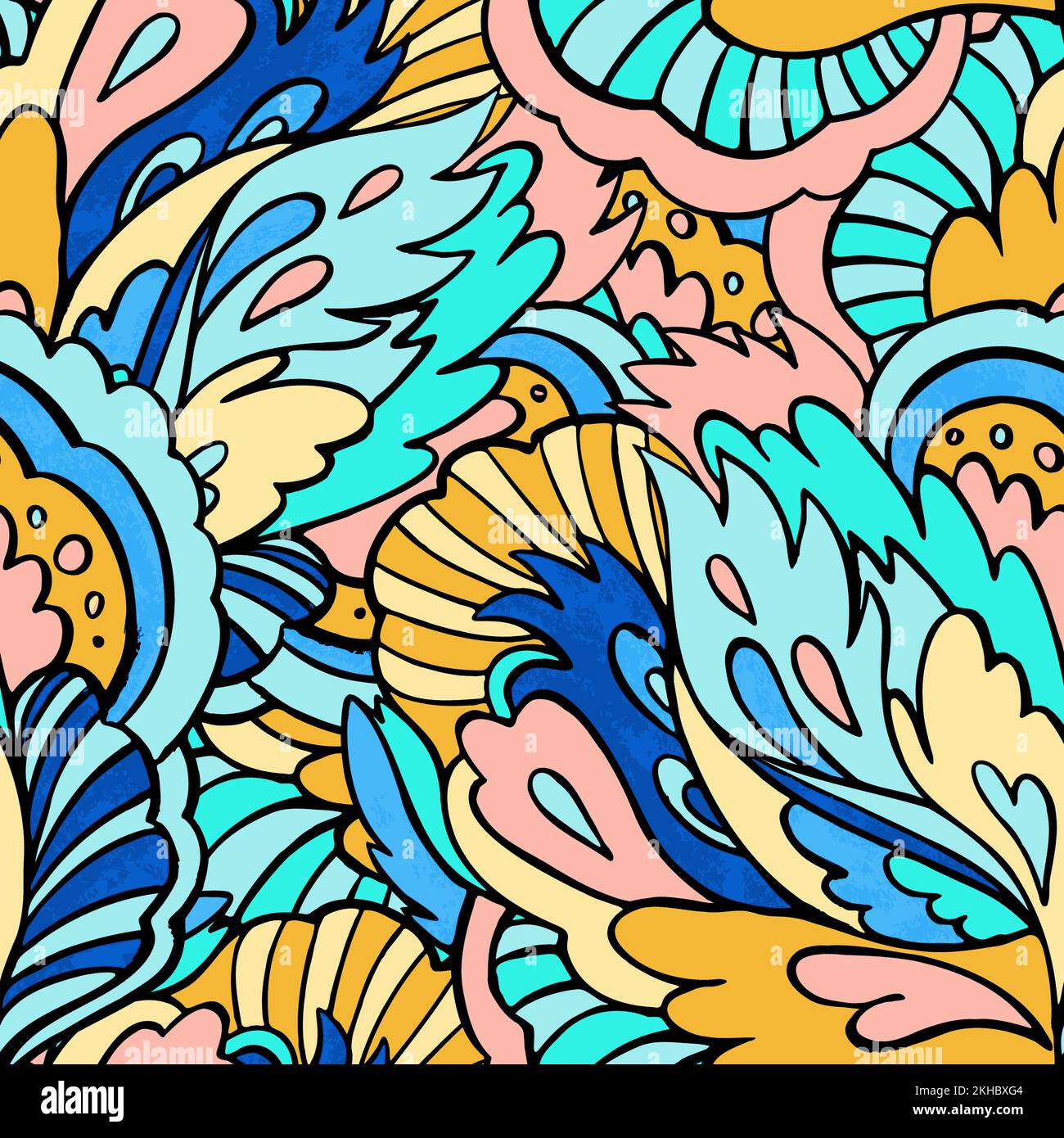 Psychedelic ornamental pattern. Hand drawn texture with floral and ...