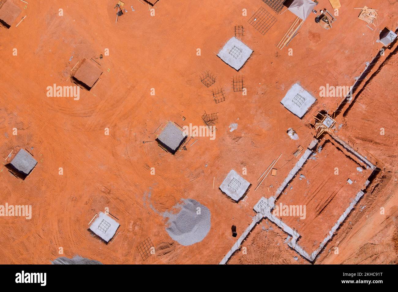 During large construction site, trenches are being prepared for pouring ... During large construction site, trenches are being prepared for pouring ...