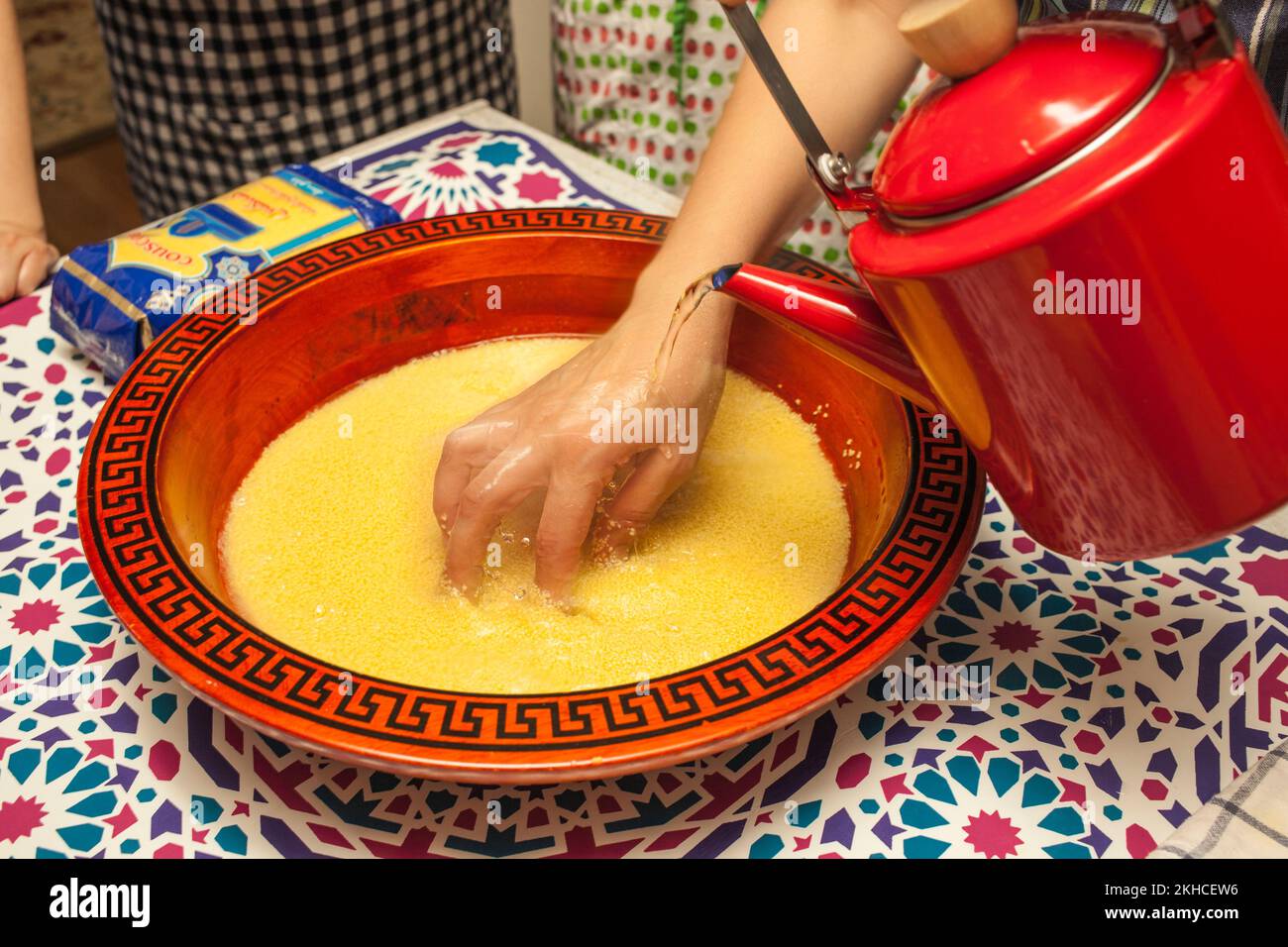 Teacher preparing couscous, Moroccan cooking class, Tokyo, Japan Stock ...