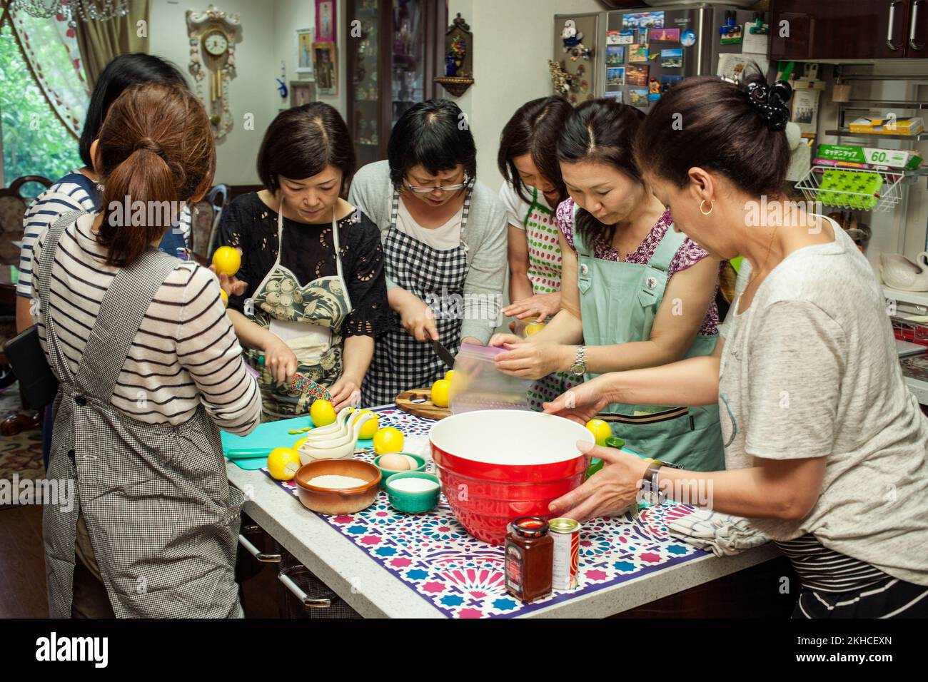 Teacher preparing salted lemons, Moroccan cooking class, Tokyo, Japan ...