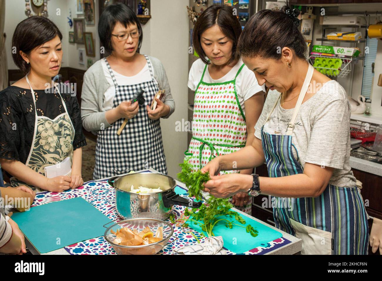 Teacher vegetable preparation, Moroccan cooking class, Tokyo, Japan ...