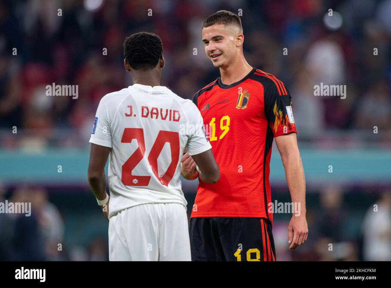 Leander Dendoncker of Belgium and Jonathan David of Canada during the ...