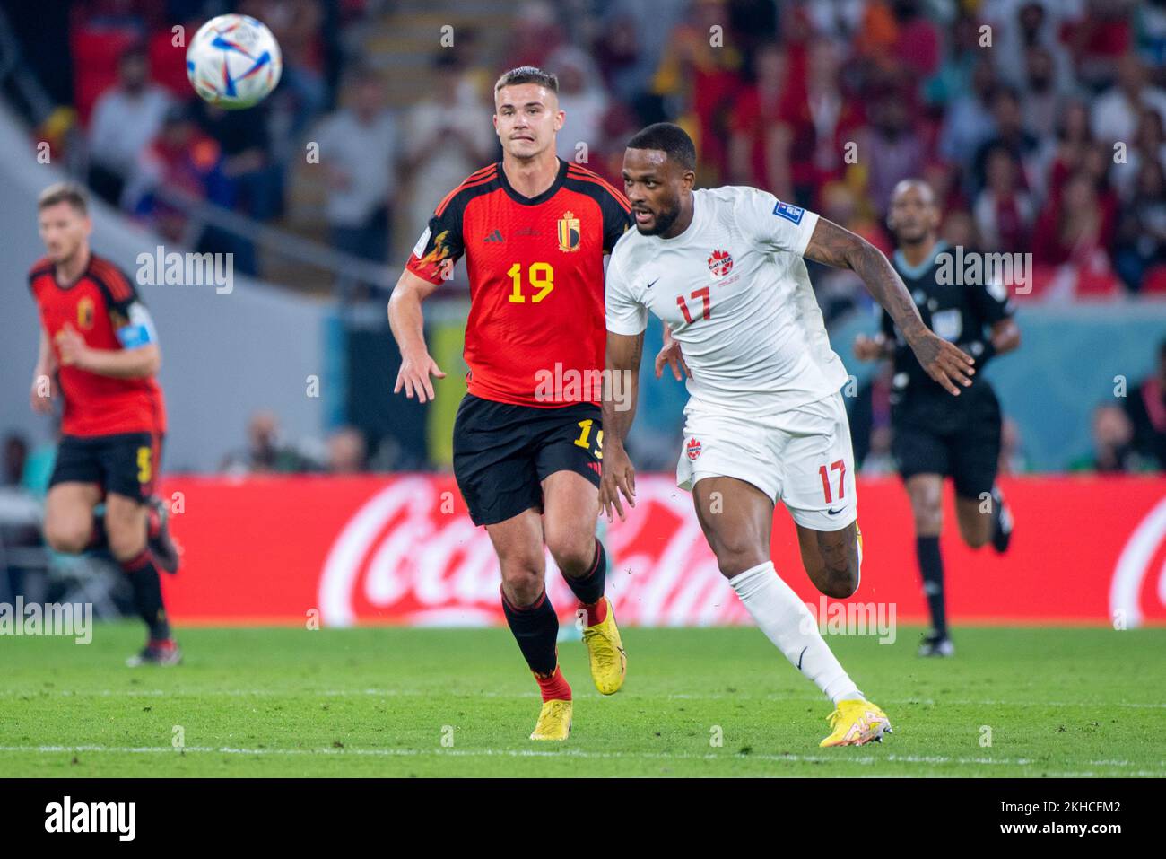 Leander Dendoncker of Belgium and Cyle Larin of Canada during the FIFA ...