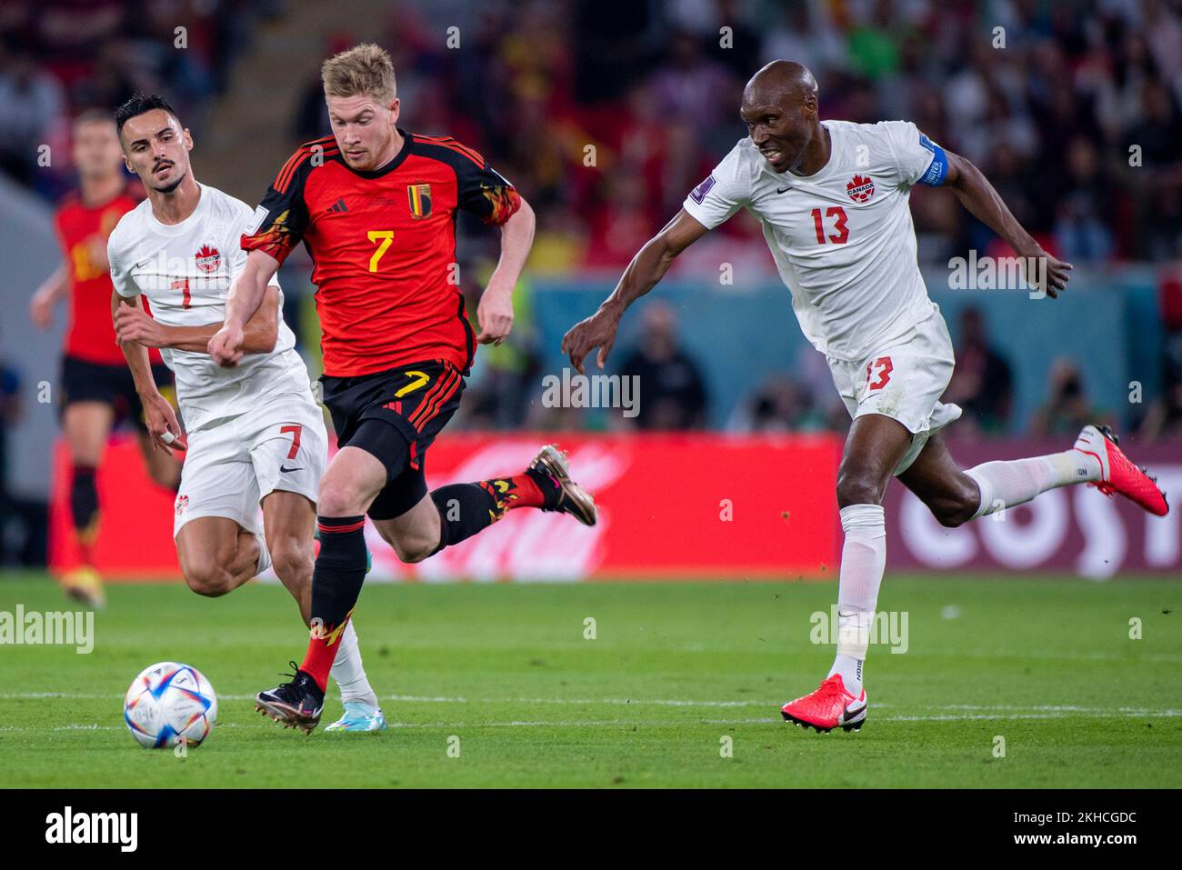 Kevin De Bruyne of Belgium runs with the ball during the FIFA World Cup ...