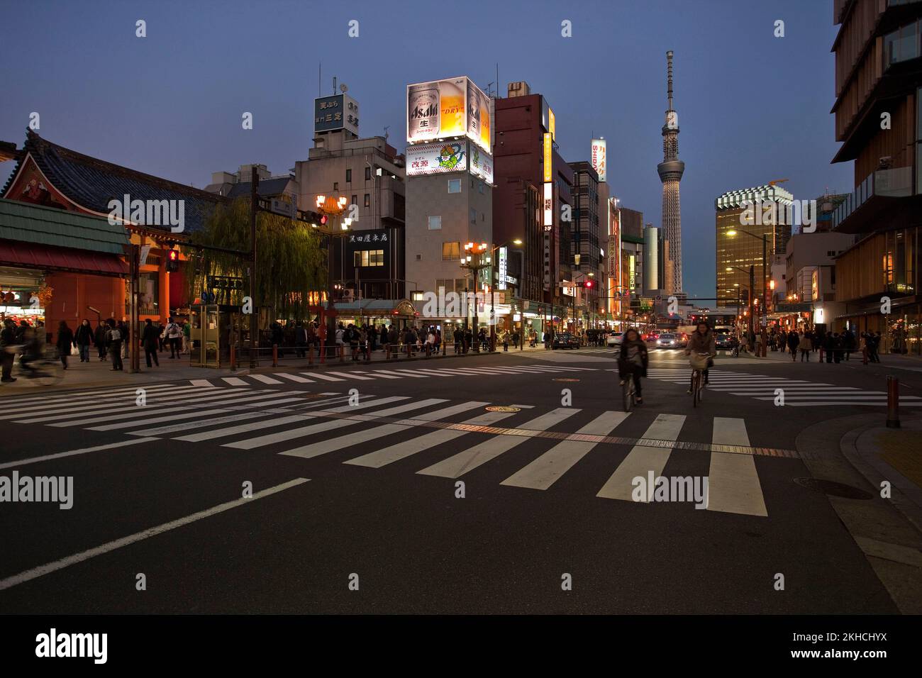 Tokyo Sky Tree from Asakusa Temple entrance dusk Tokyo Japan Stock ...