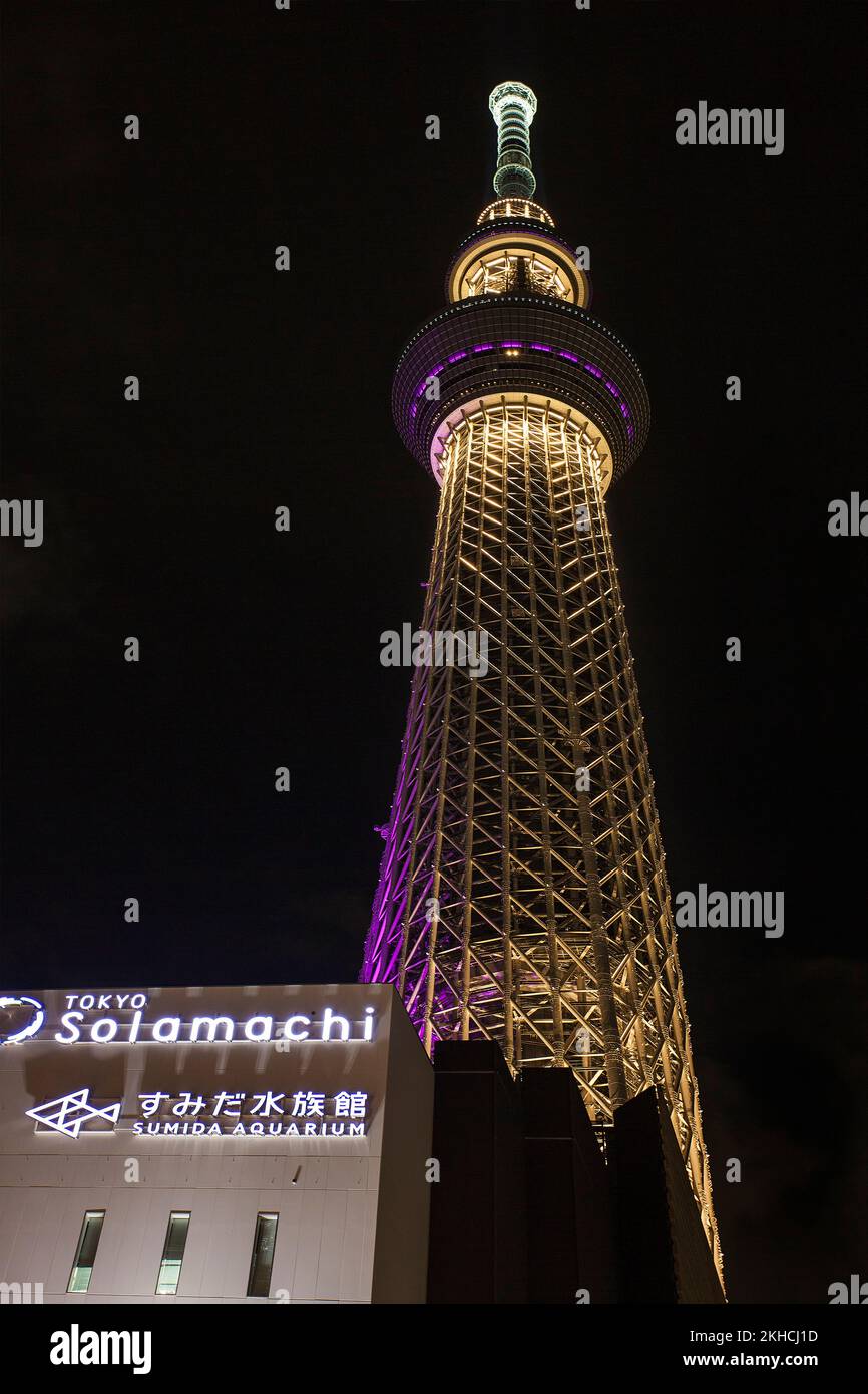 Tokyo Skytree and Solamachi complex at night in Sumida, Tokyo, Japan ...