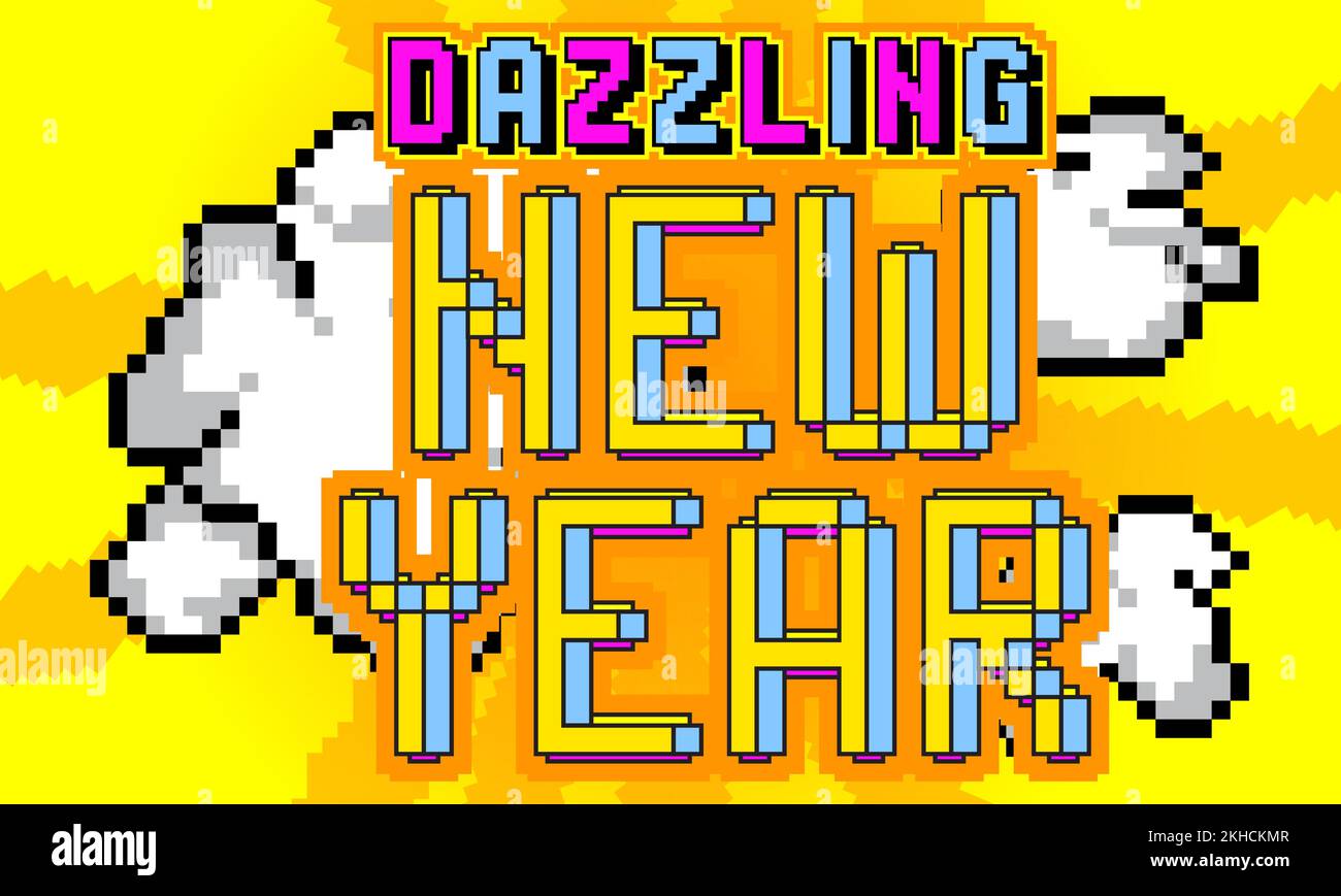 Dazzling New Year. Pixelated word with geometric graphic background ...