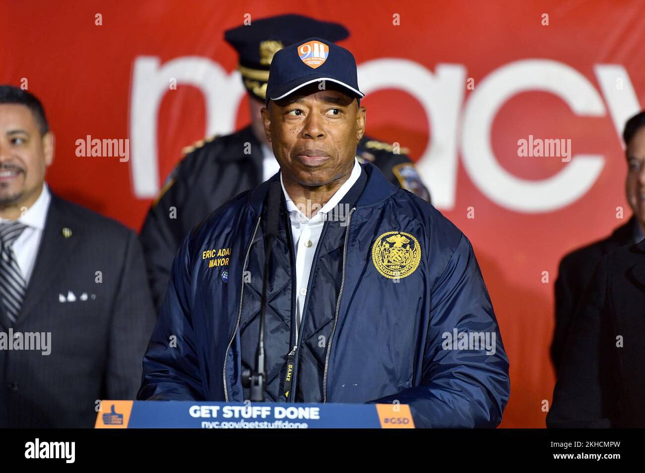 New York City Mayor Eric Adams speaks at a press conference on the eve ...