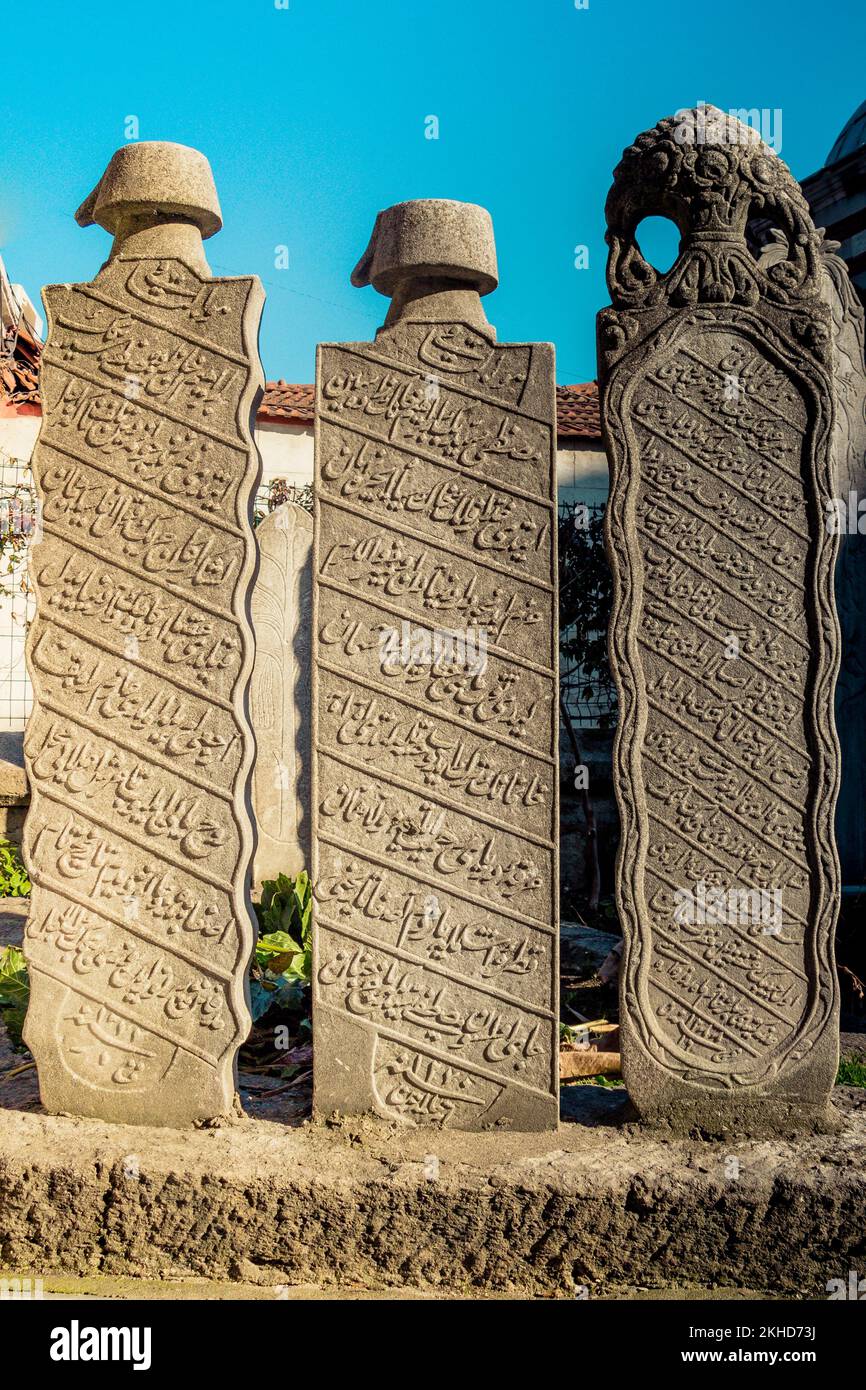 Art in stone of Ottomantime tomb in cemetery Stock Photo - Alamy