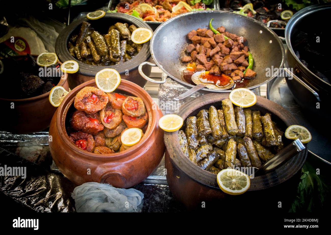 Turkish cuisine with Traditional dishes in view Stock Photo - Alamy