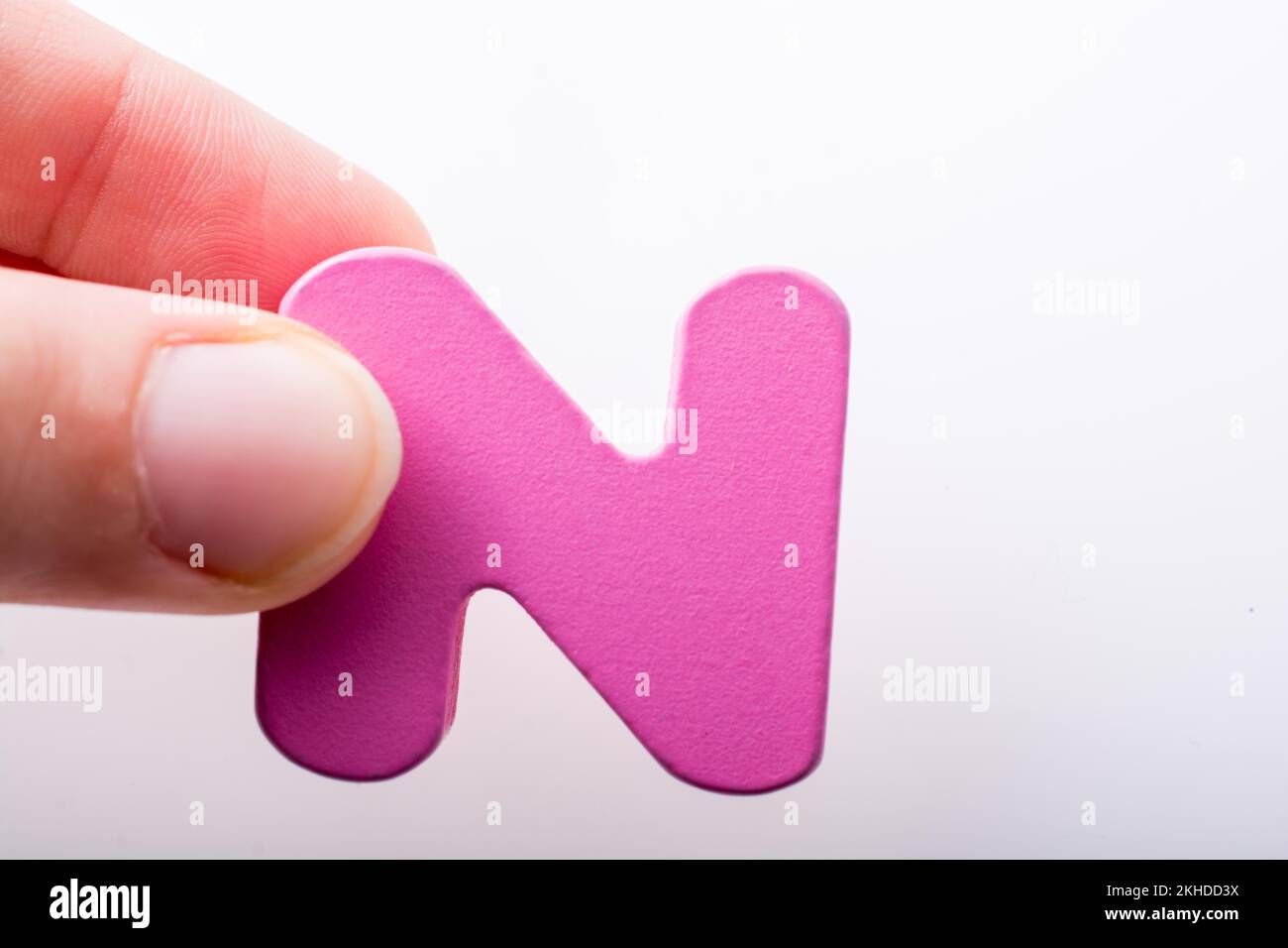 Hand holding letter cube N of made of wood Stock Photo - Alamy