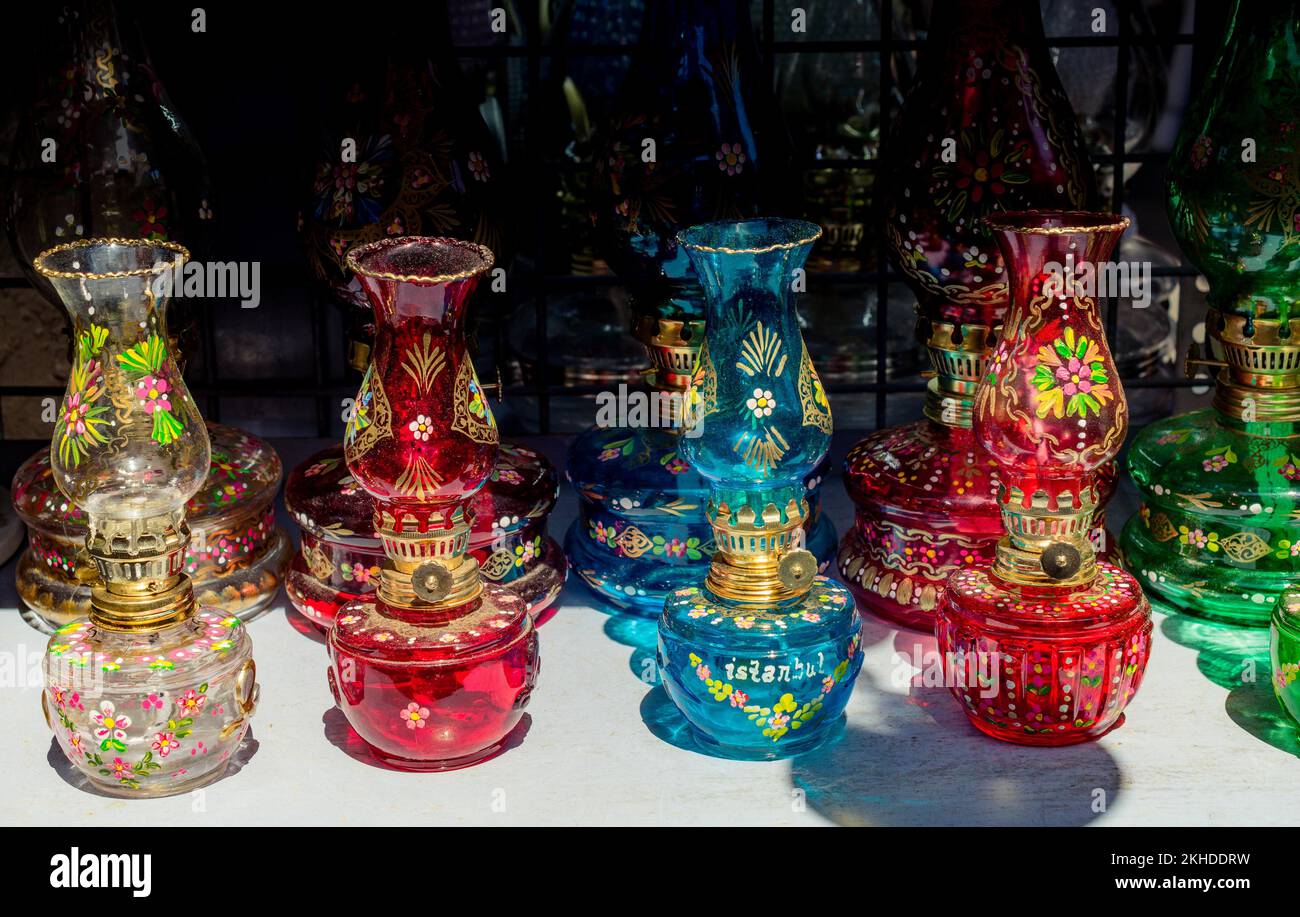 Old retro style lantern made of glassl in hand Stock Photo - Alamy