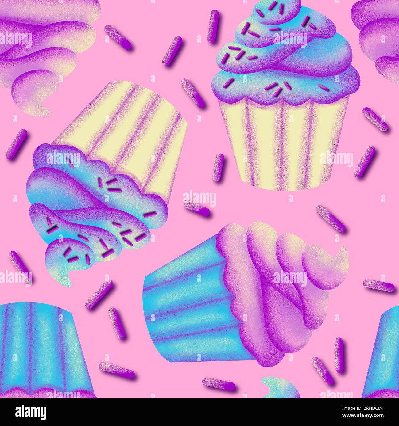 Hand drawn seamless pattern with cupcake pastry bakery baking food ...