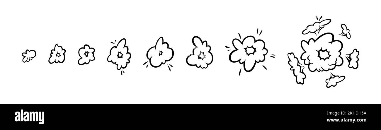 Comic boom effect clouds. Set of explosion bubbles and smoke. Vector ...