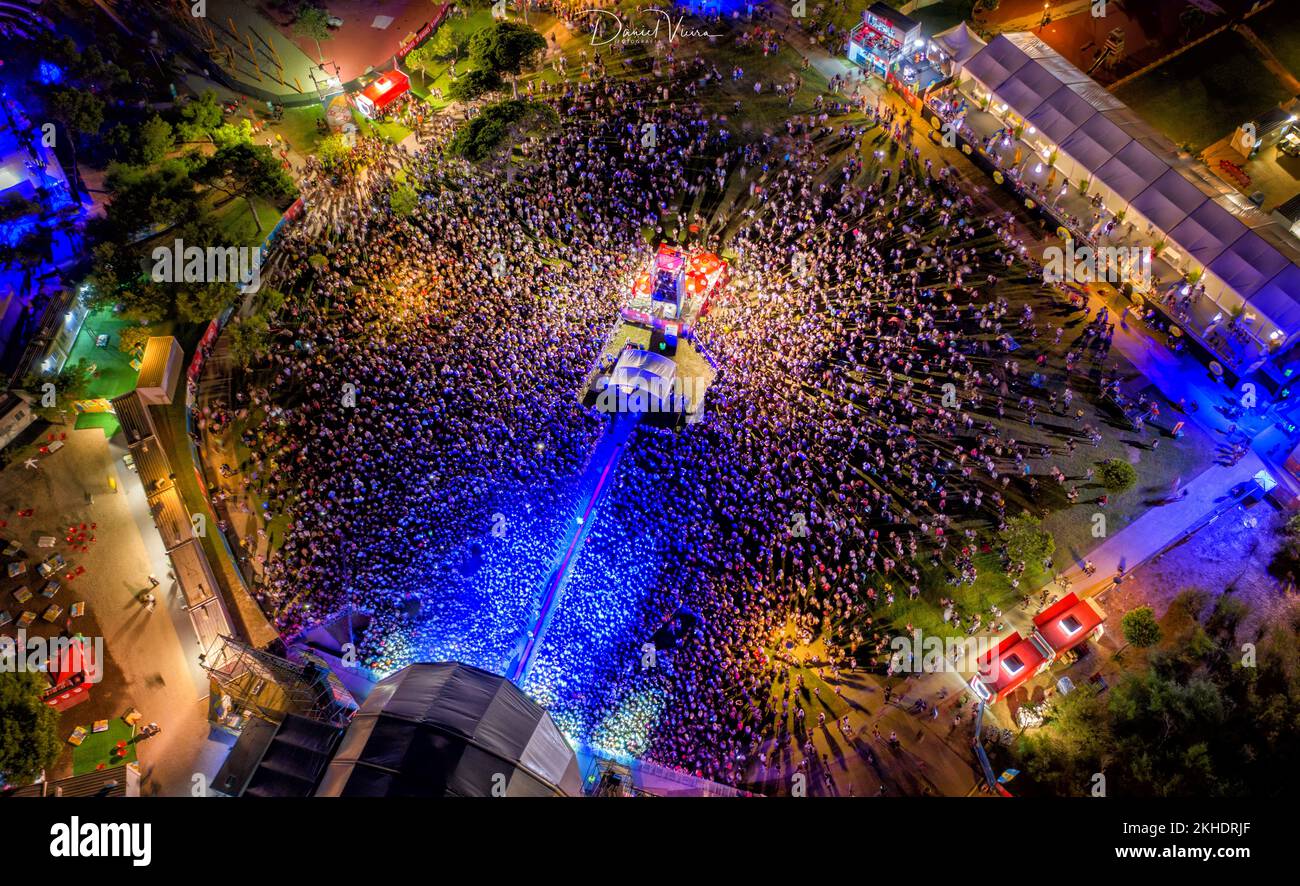 An aerial view of a huge crowd of people celebrating the Sol da ...
