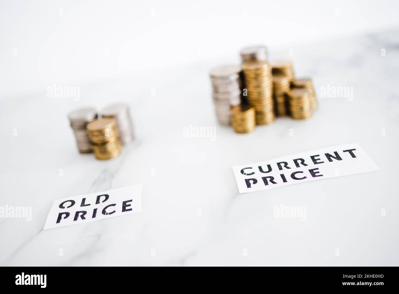 inflation and cost of living going up concept, Old price vs Current ...
