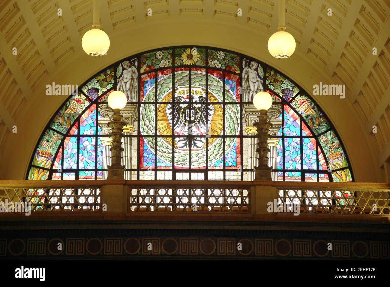 Glass window with federal eagle, in the spa hotel Wiesbaden, Hesse ...