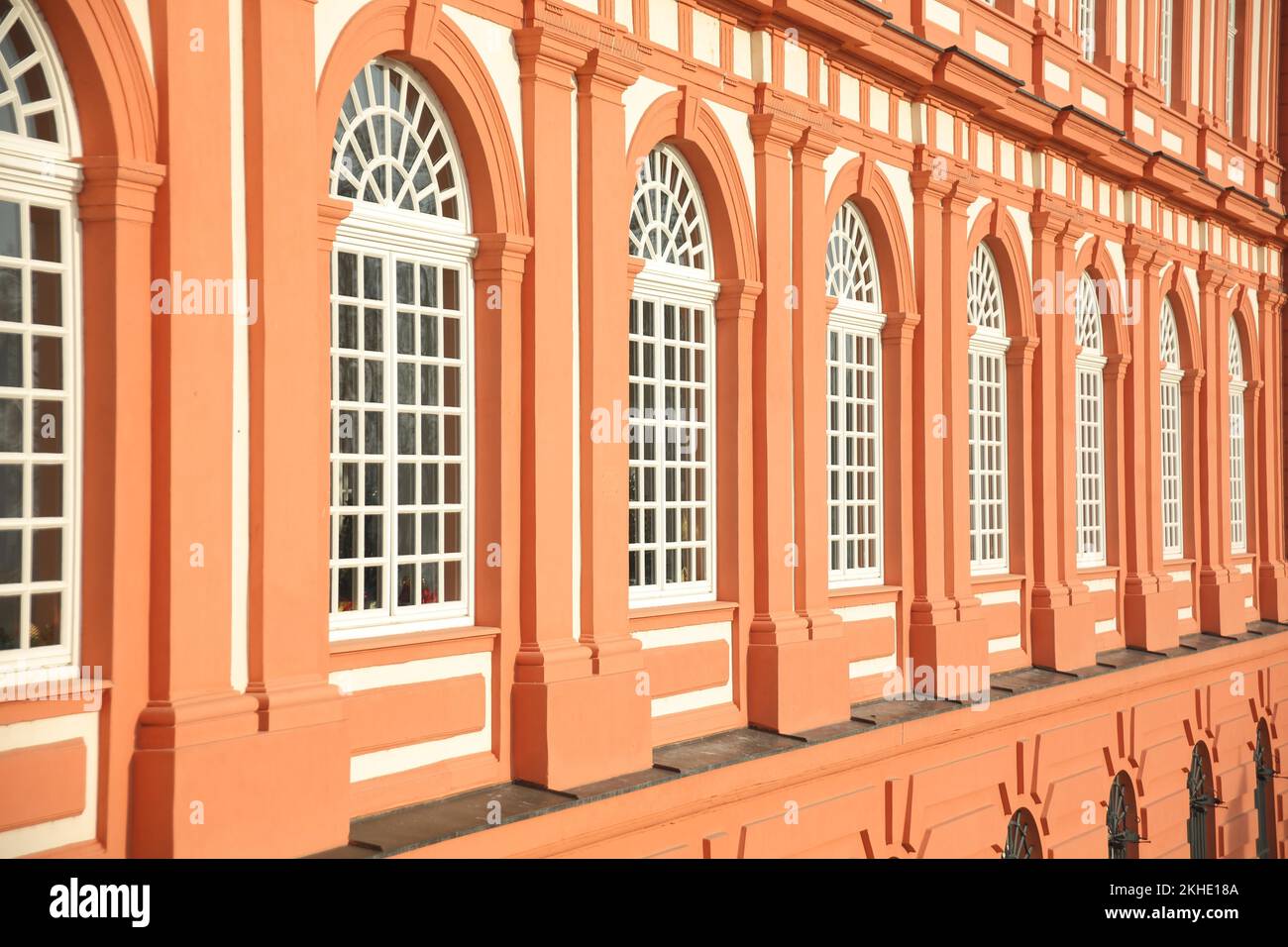 Row of windows at the baroque Biebrich Palace, in Wiesbaden, Hesse ...