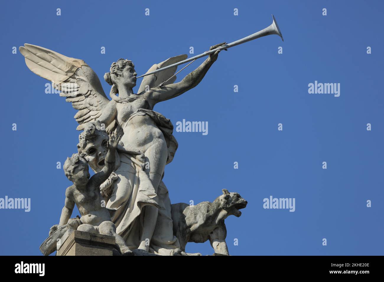 Angel with trumpet on the roof of the State Theatre, in Wiesbaden ...
