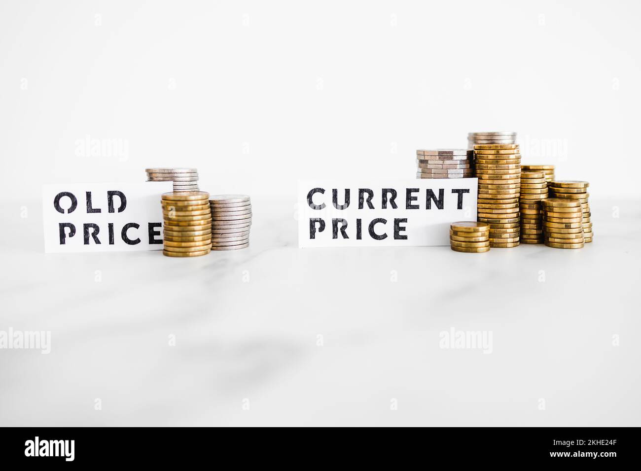 inflation and cost of living going up concept, Old price vs Current ...