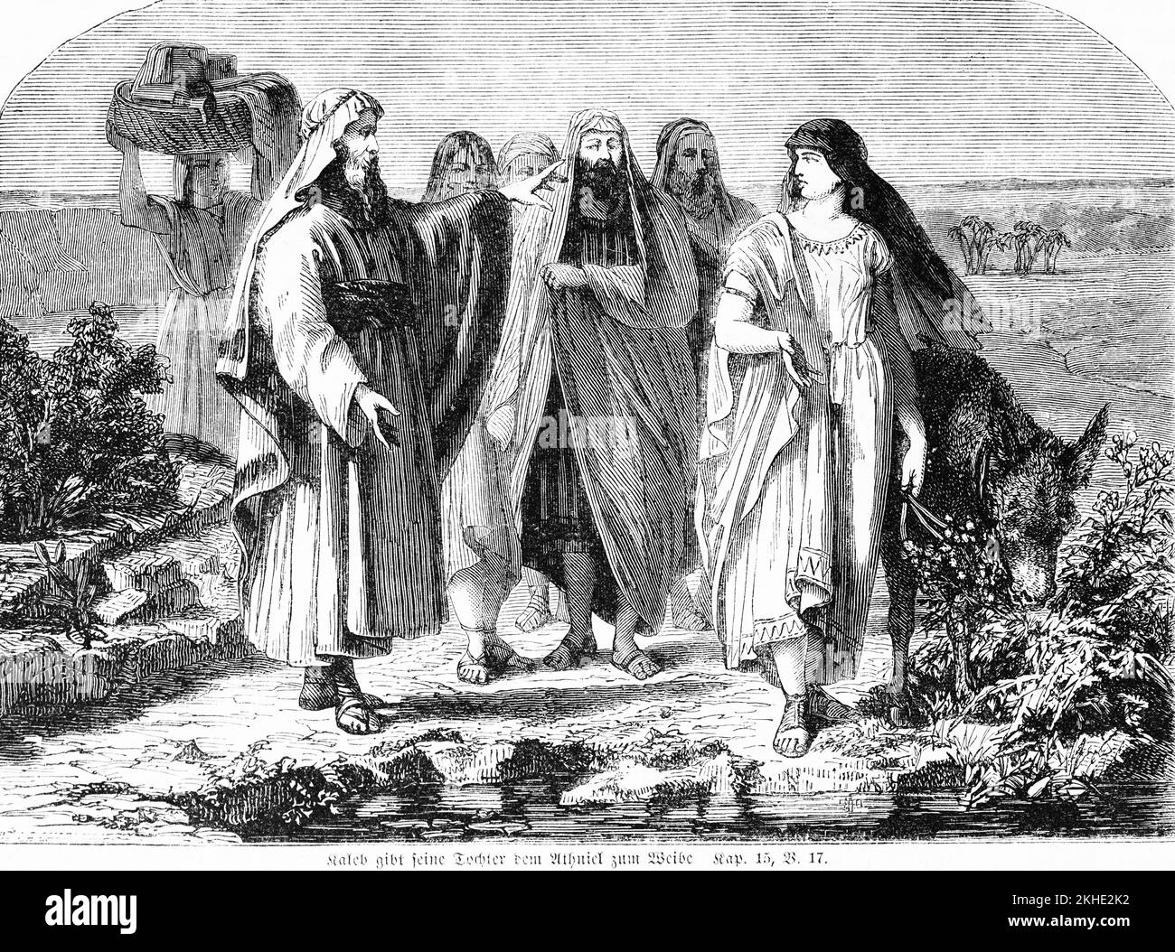 Caleb gives his daughter to Athniel in marriage, group, men, young ...