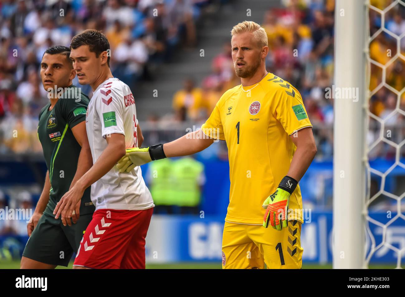 Samara, Russia – June 21, 2018. Danish goalkeeper Kasper Schmeichel ...
