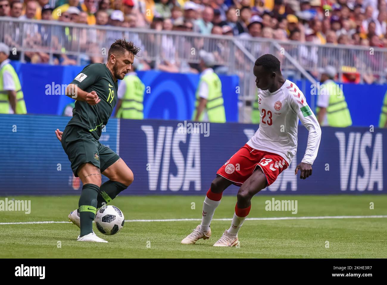 Samara, Russia – June 21, 2018. Australia national football team right ...