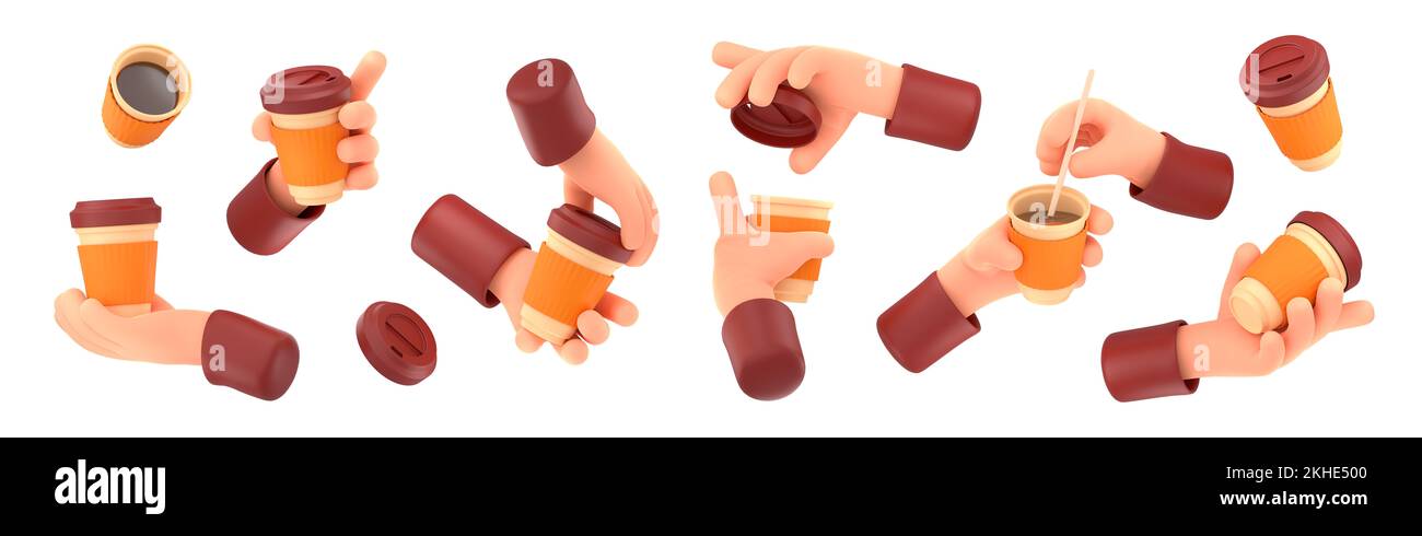3d render hands with coffee cup isolated on white background. Human ...