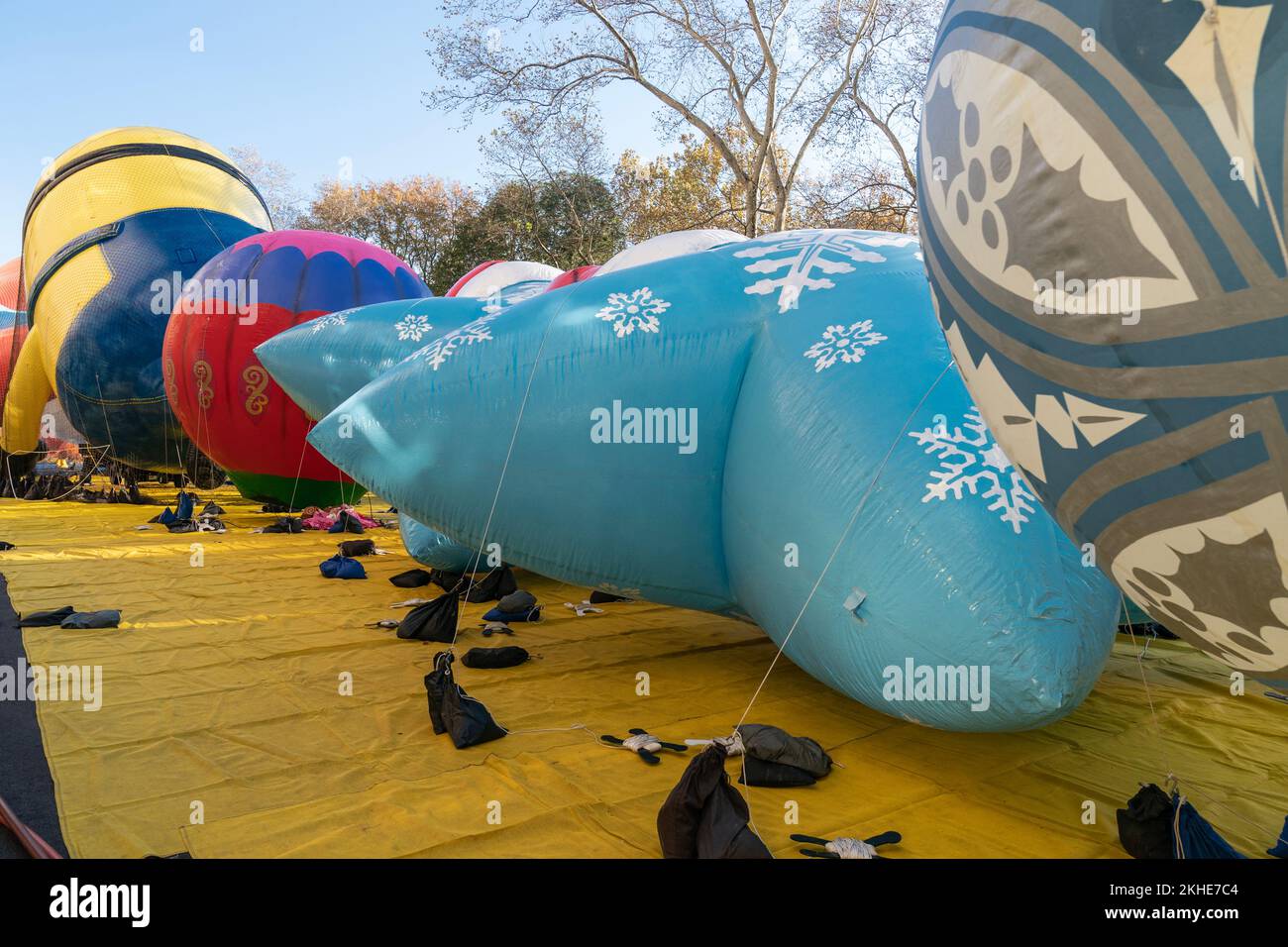 Balloons inflated for 96th Macy's Thanksgiving Day Parade on 77th ...