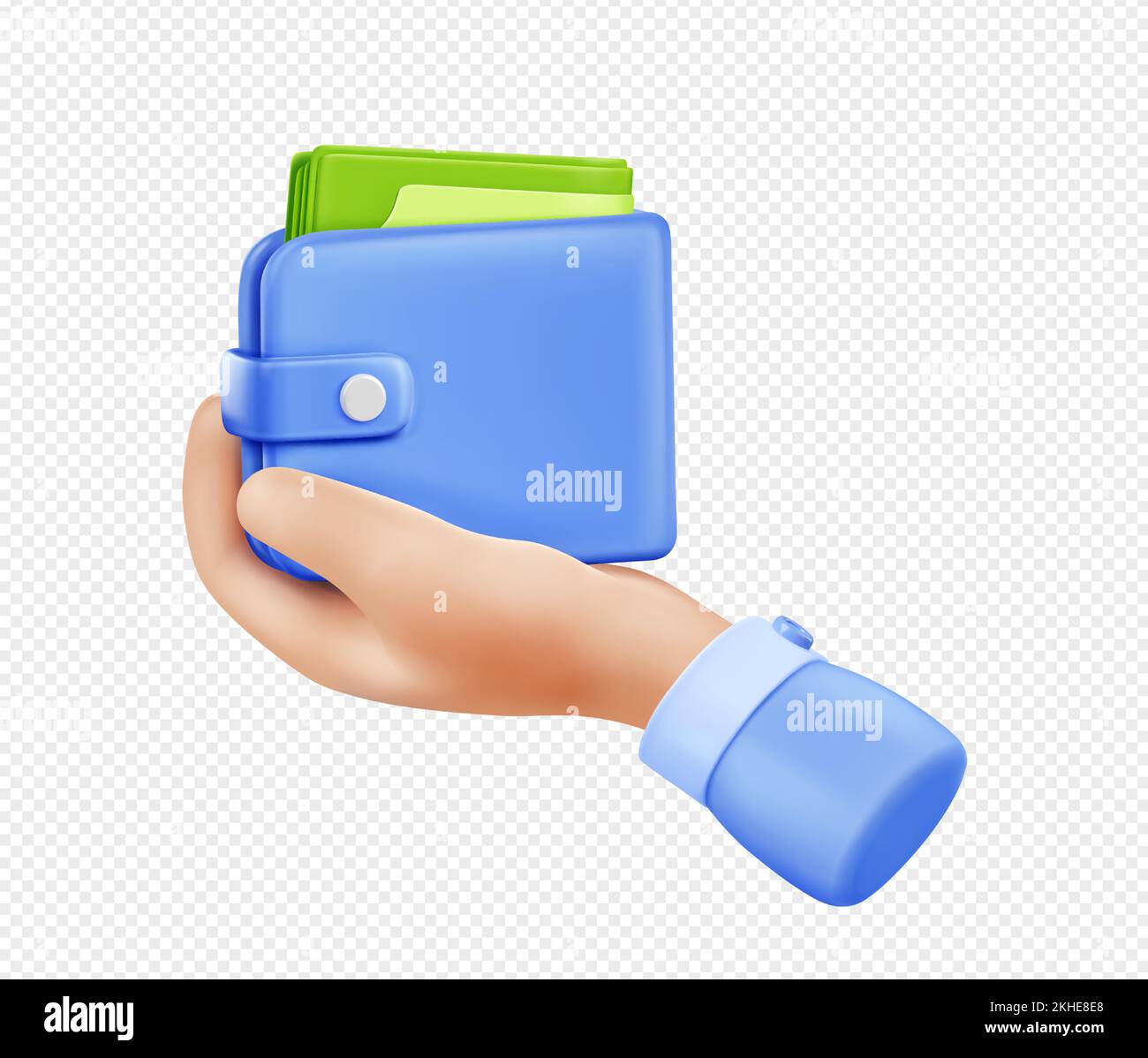 3d render hand holding wallet with money isolated on white background ...