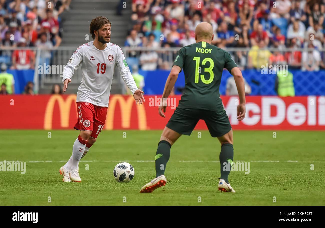 Samara, Russia – June 21, 2018. Denmark national football team winger ...
