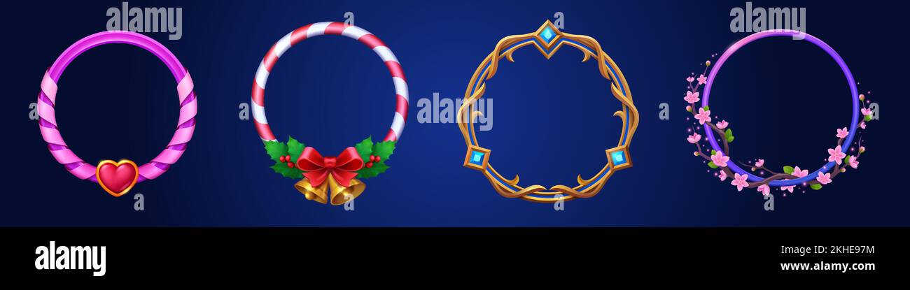 Round ui game avatar frames, elegant fantasy circles with curve ornate ...