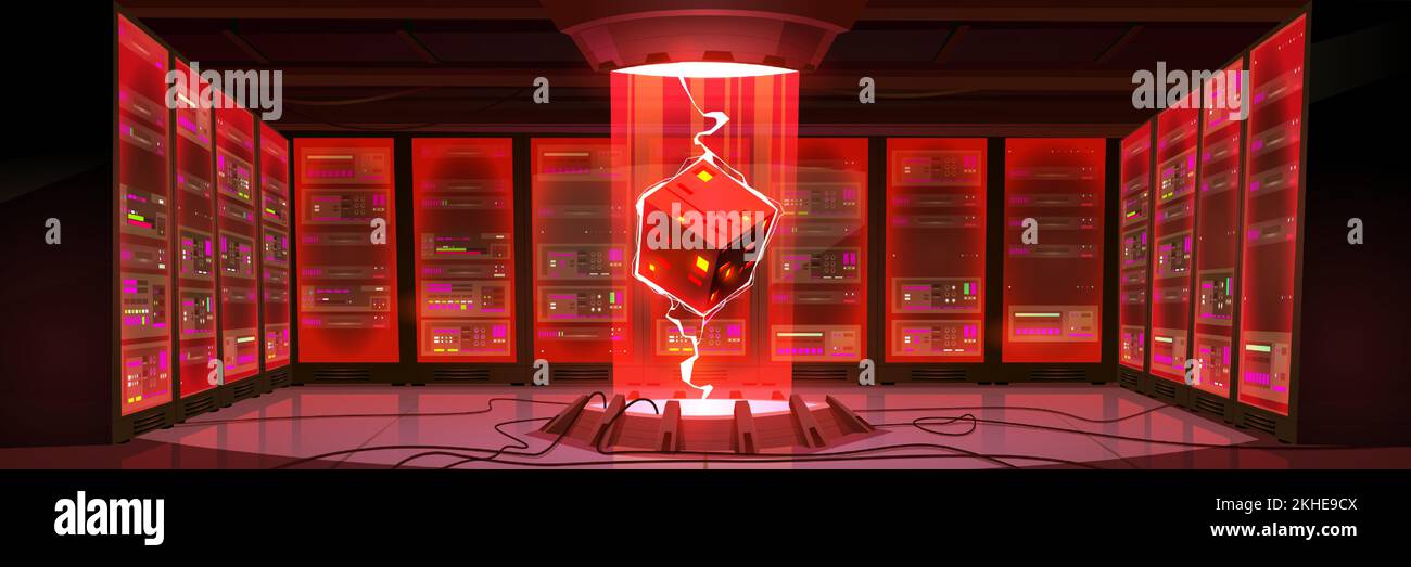 Data center, digital information storage room with server hardware on ...