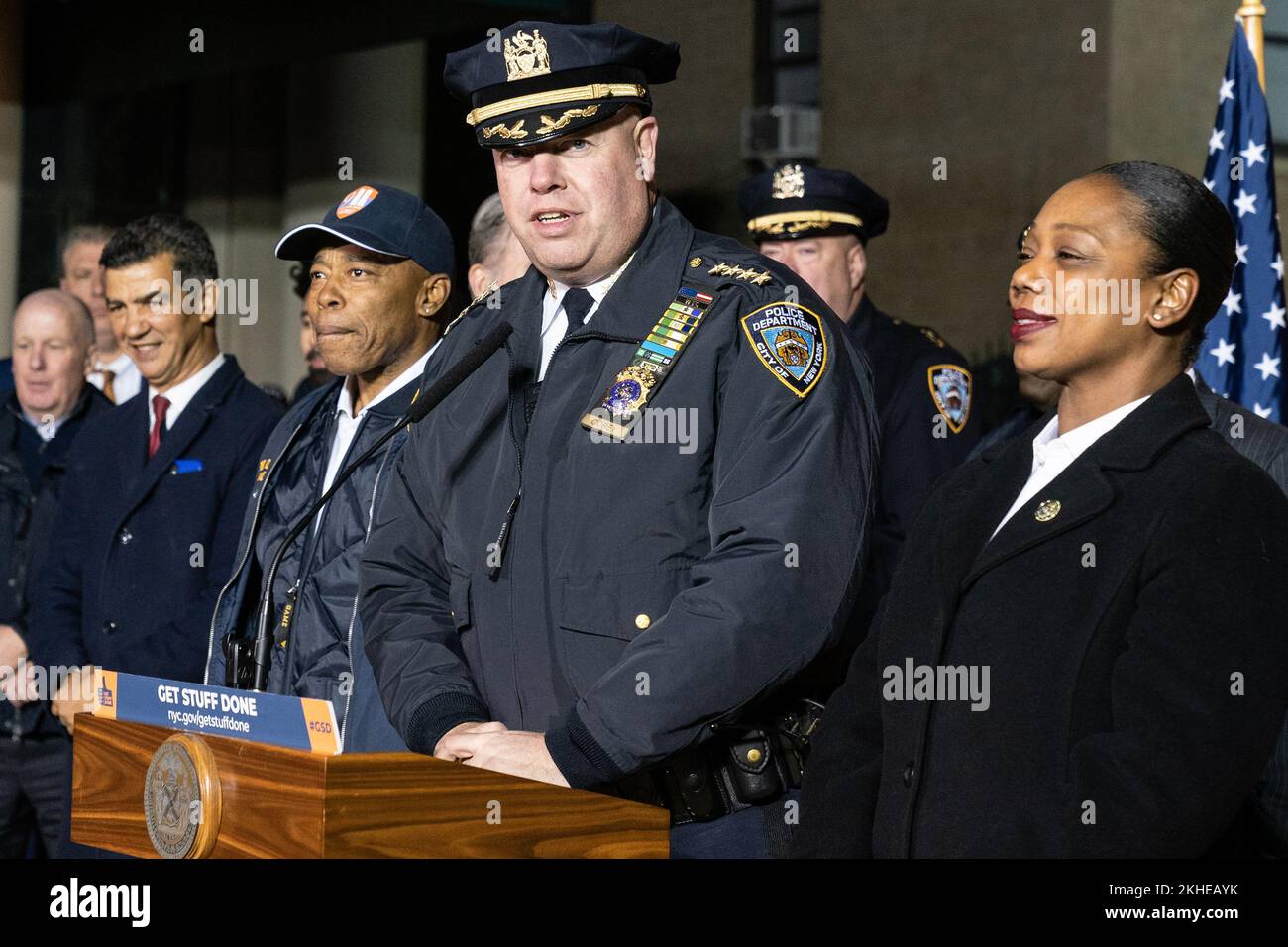 Chief of NYPD Department Kenneth Corey speaks during mayor Eric Adams ...