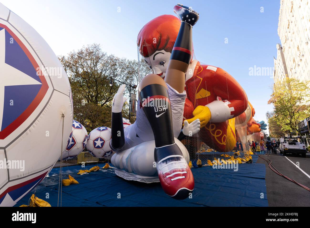 Ronald McDonald balloon looking down on US Mens National Soccer Team ...